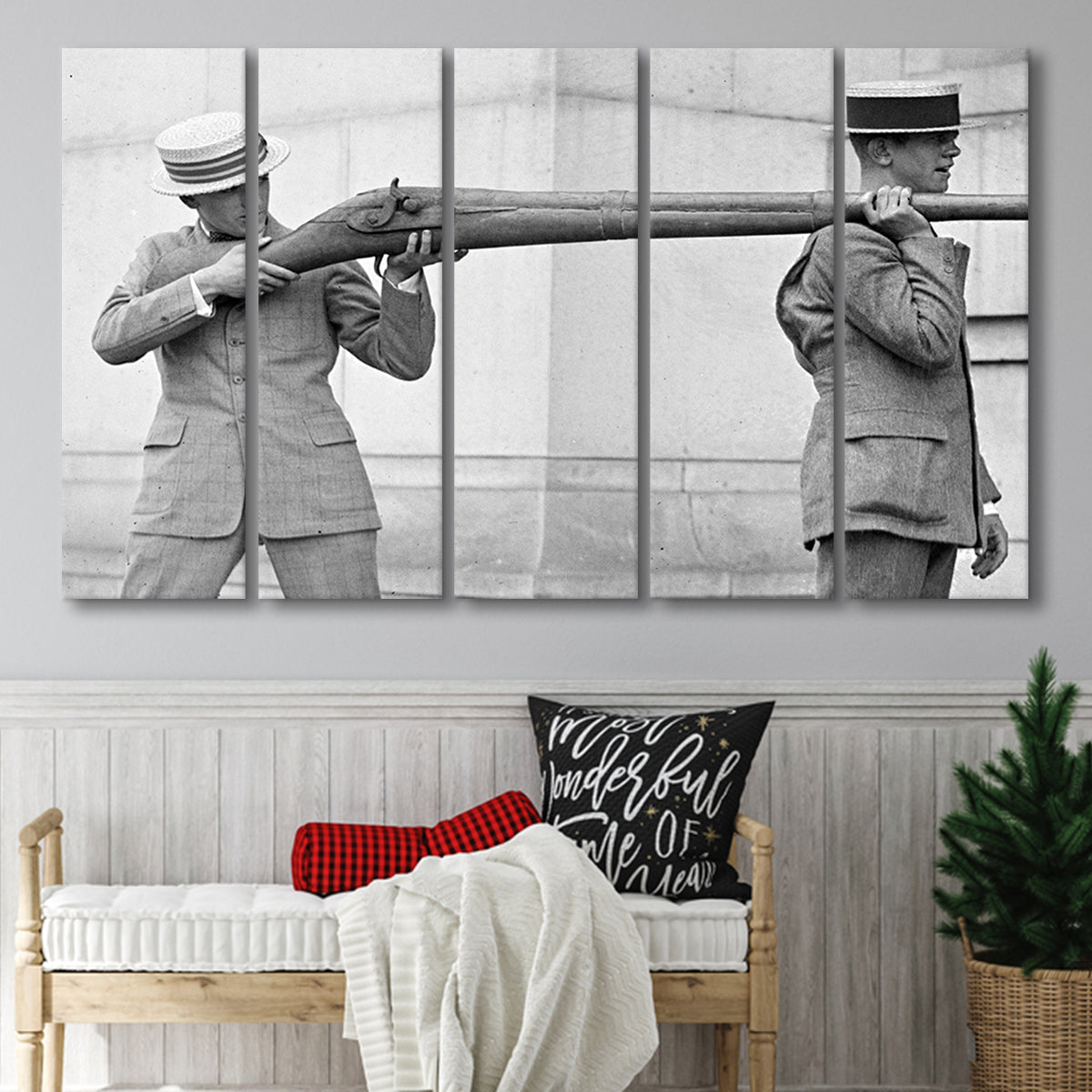 Big Gun Black And White Print, Giant Rifle Larger Canvas Art, 5 Piece ...