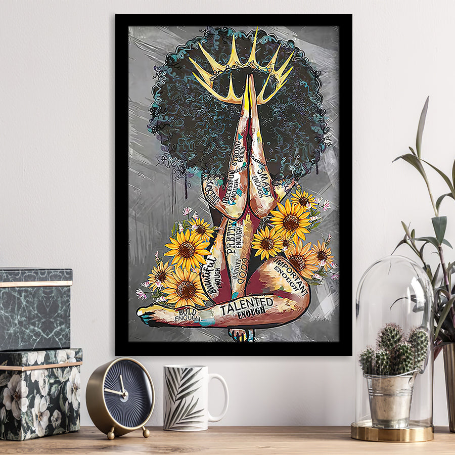 Black Queen Sunflower Praying Canvas African Framed Art Prints Wall De ...