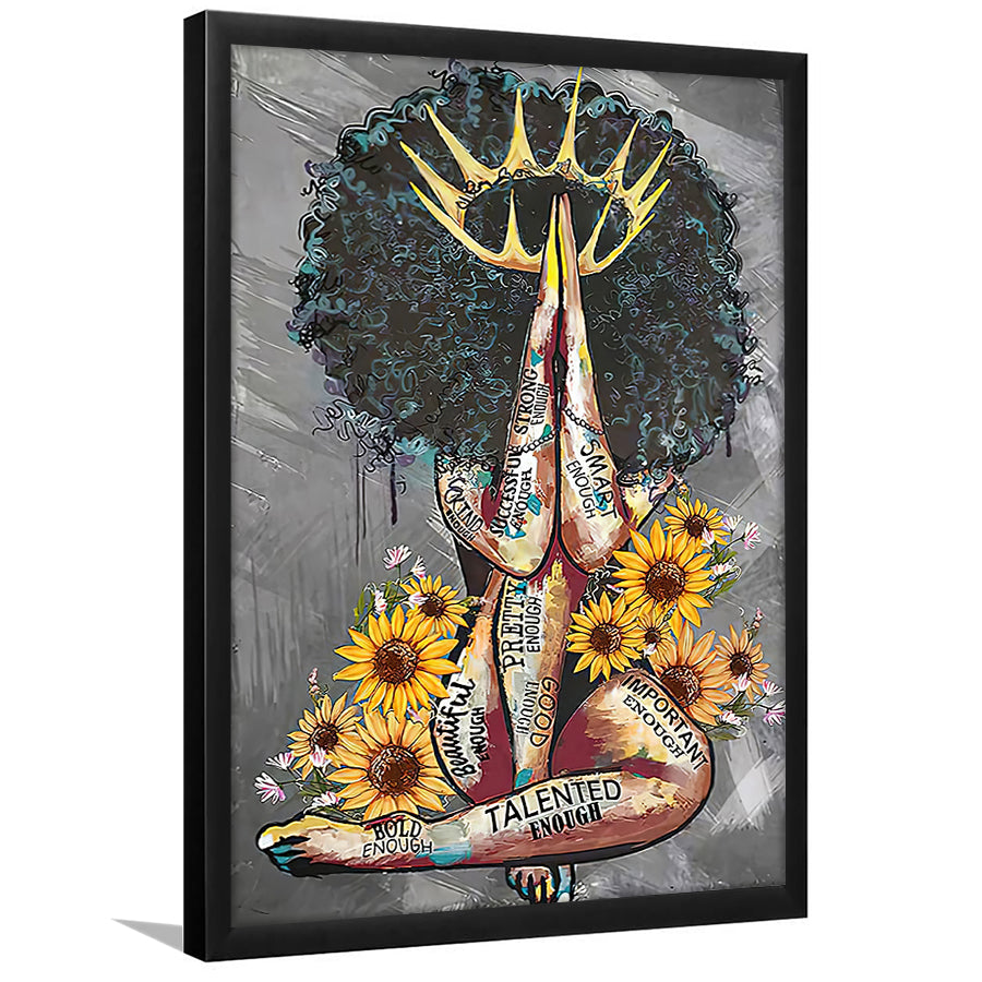 Black Queen Sunflower Praying Canvas African Framed Art Prints Wall De ...