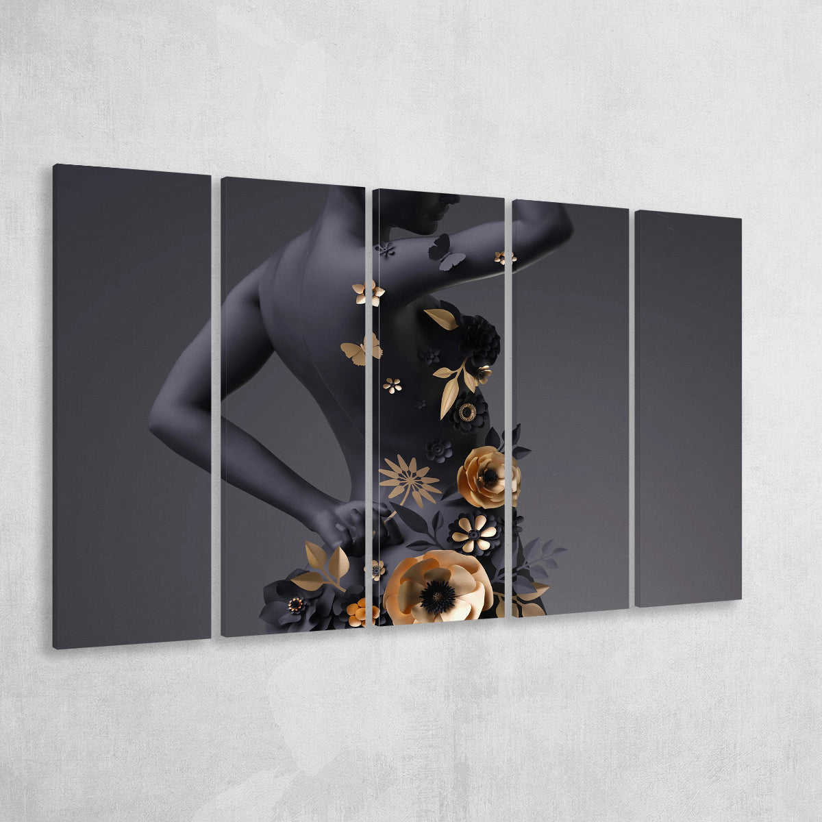 Black Woman In Golden Flower Art V1 Larger Canvas Art, 5 Piece Canvas ...