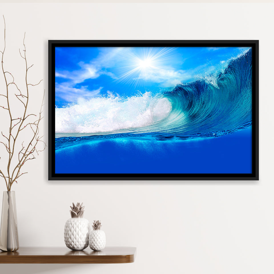 Blue Wave Framed Canvas Prints Wall Art Decor, Framed Picture, Floatin ...