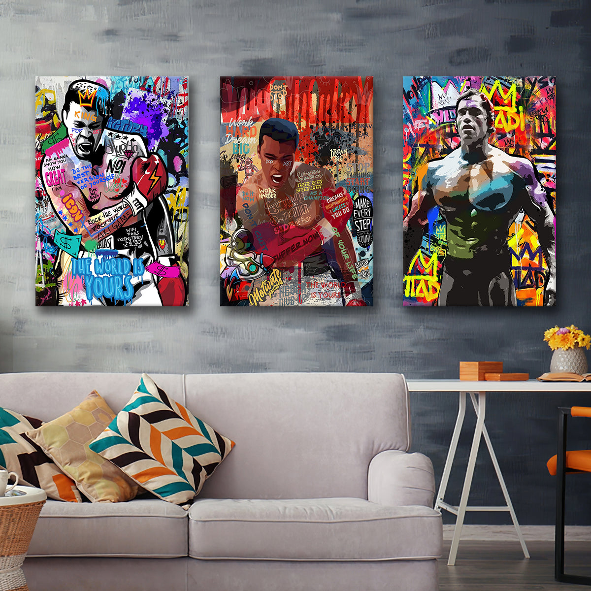 Boxing - Graffiti - Gym Motivational Wall Arts Decor Set of 3 Piece Ca ...