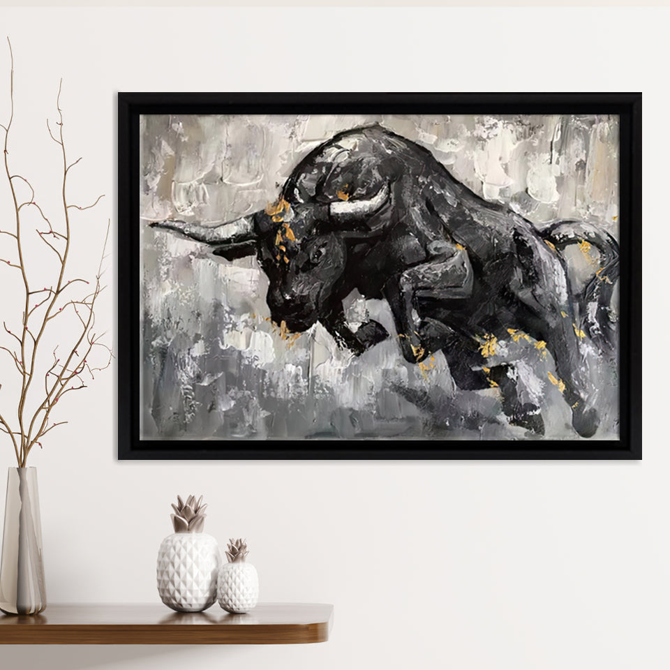 Bull Abstract Black And White Framed Canvas Prints Wall Art - Painting ...