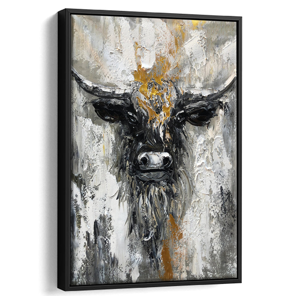 Bull Painting Large Oil Painting Black And Gold Abstract Cow Framed Ca ...