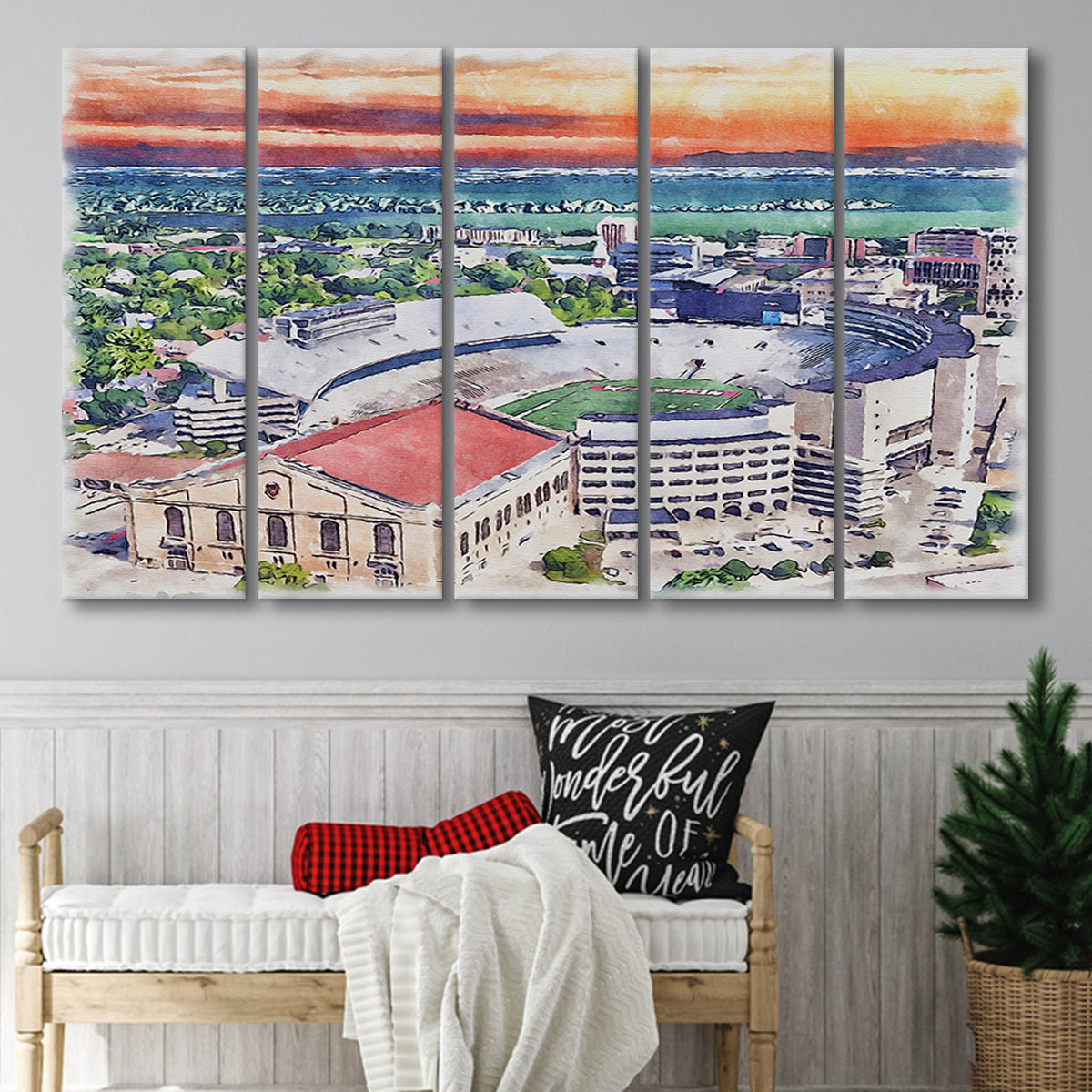 Camp Randall Stadium Wisconsin Stadium Watercolor, 5 Pieces B, Multi P ...