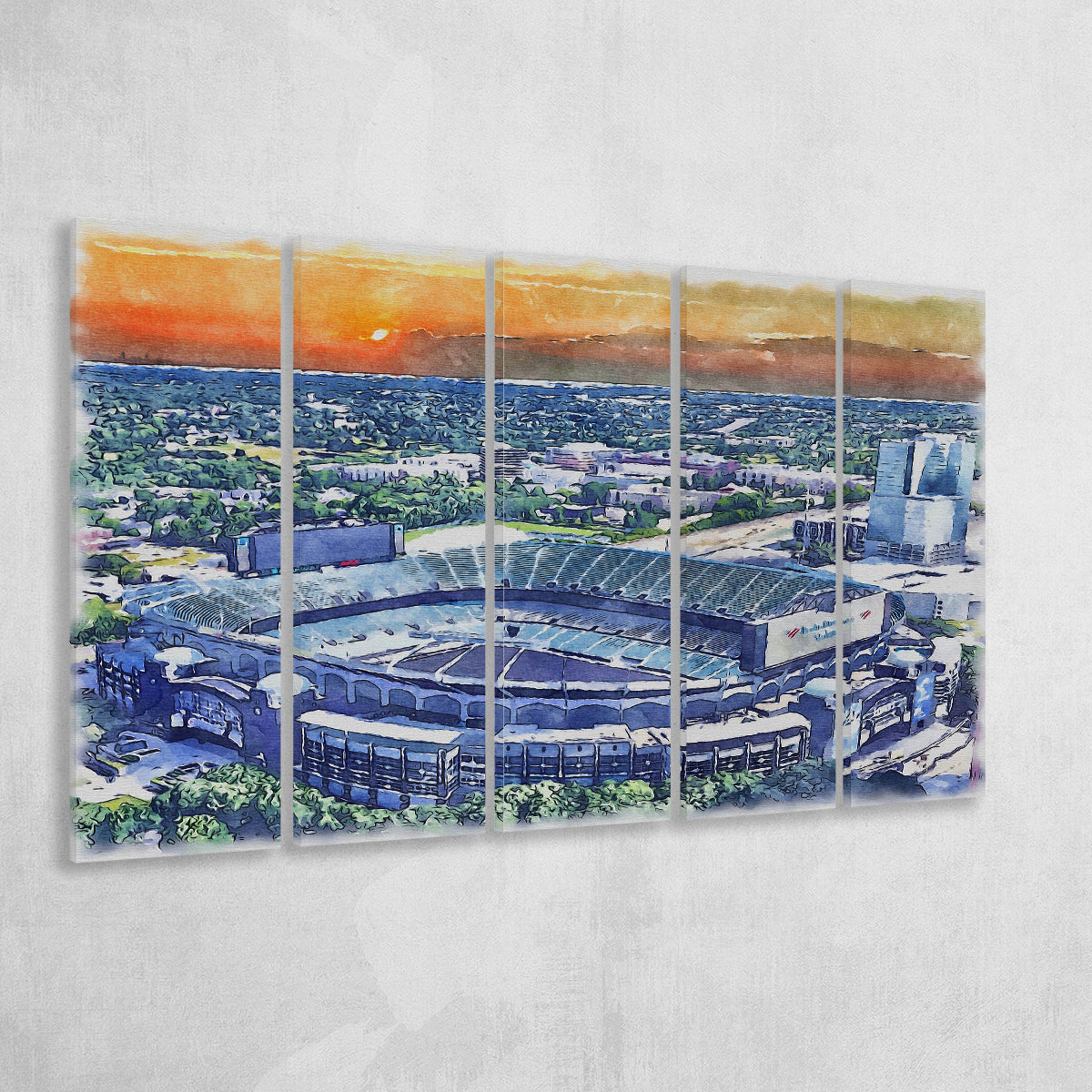 Carolina Stadium Panthers Team Watercolor Bank America Stadium, 5 Piec ...
