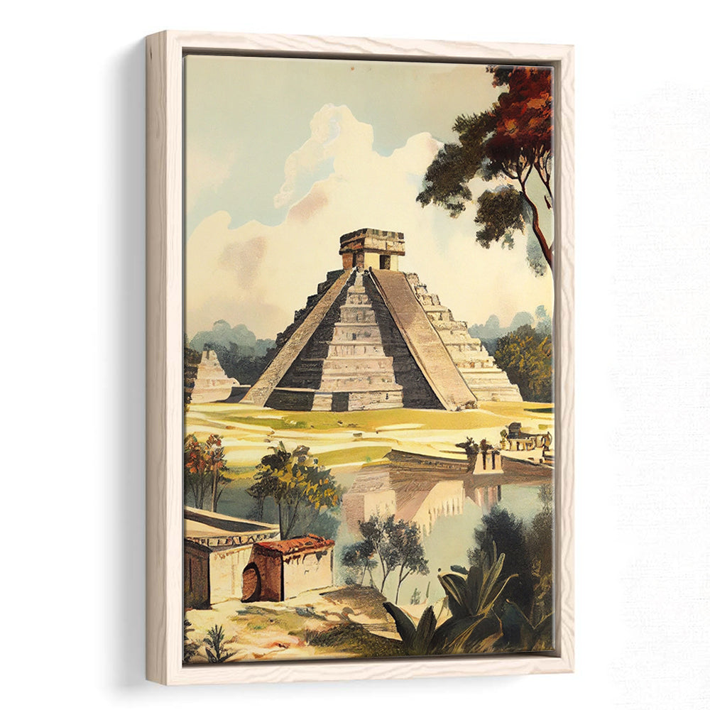Chichen Itza Retro Art Print, Large Canvas, Framed Canvas Print Wall A ...