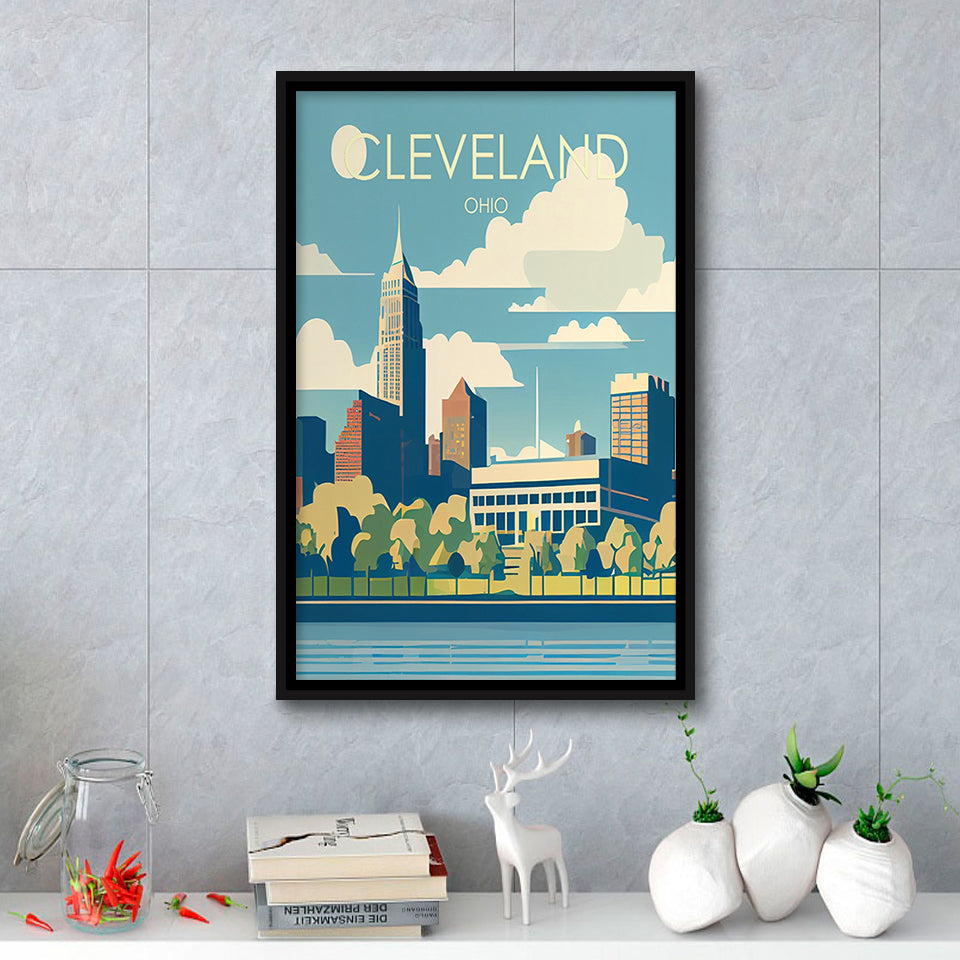Cleveland Ohio Retro Art Print, Large Canvas, Framed Canvas Print Wall ...