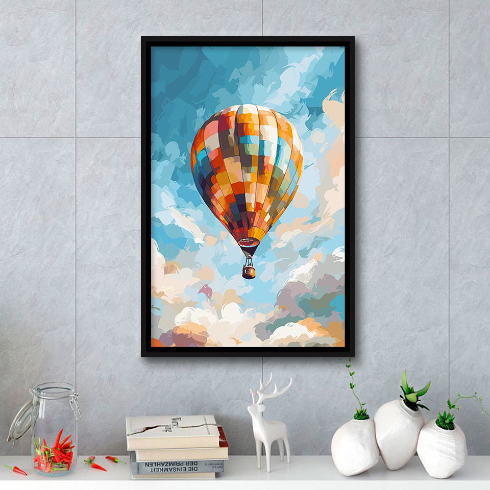 Colorful Air Balloon Water Color Painting Wall Art Framed Canvas Print ...