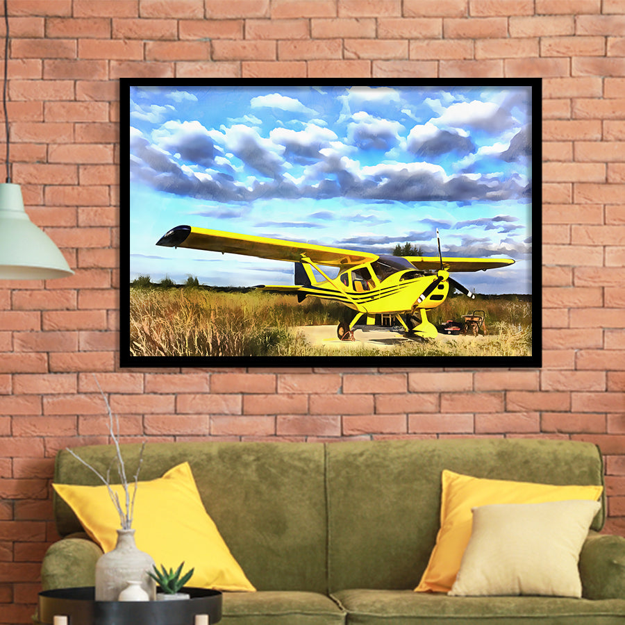 Colorful Painting Of Light Aircraft Planes Parked At A Grass Airfield ...