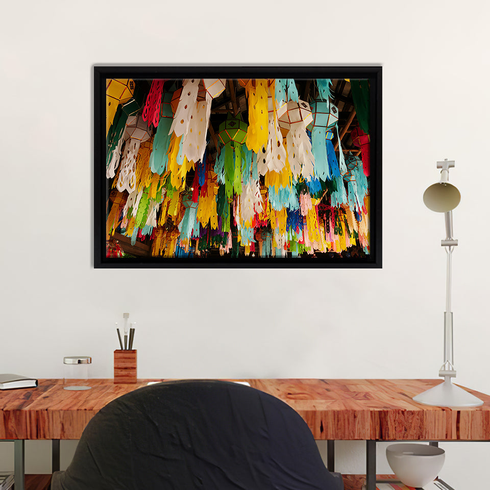 Colorful Paper Lantern Lamp Background Framed Canvas Wall Art - Framed ...