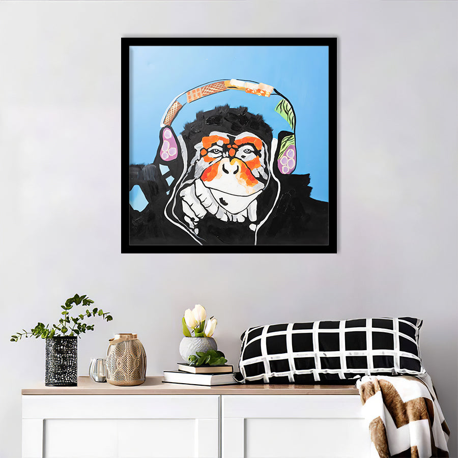 Wall Art Print | Cool Monkey With Headphones - Animal Art, Framed Prin ...