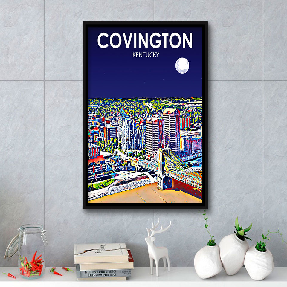 Covington KY Art Night Landscape, Large Canvas, Framed Canvas Print Wa ...