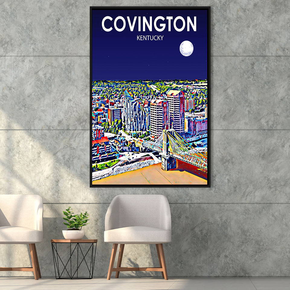 Covington KY Art Night Landscape, Large Canvas, Framed Canvas Print Wa ...