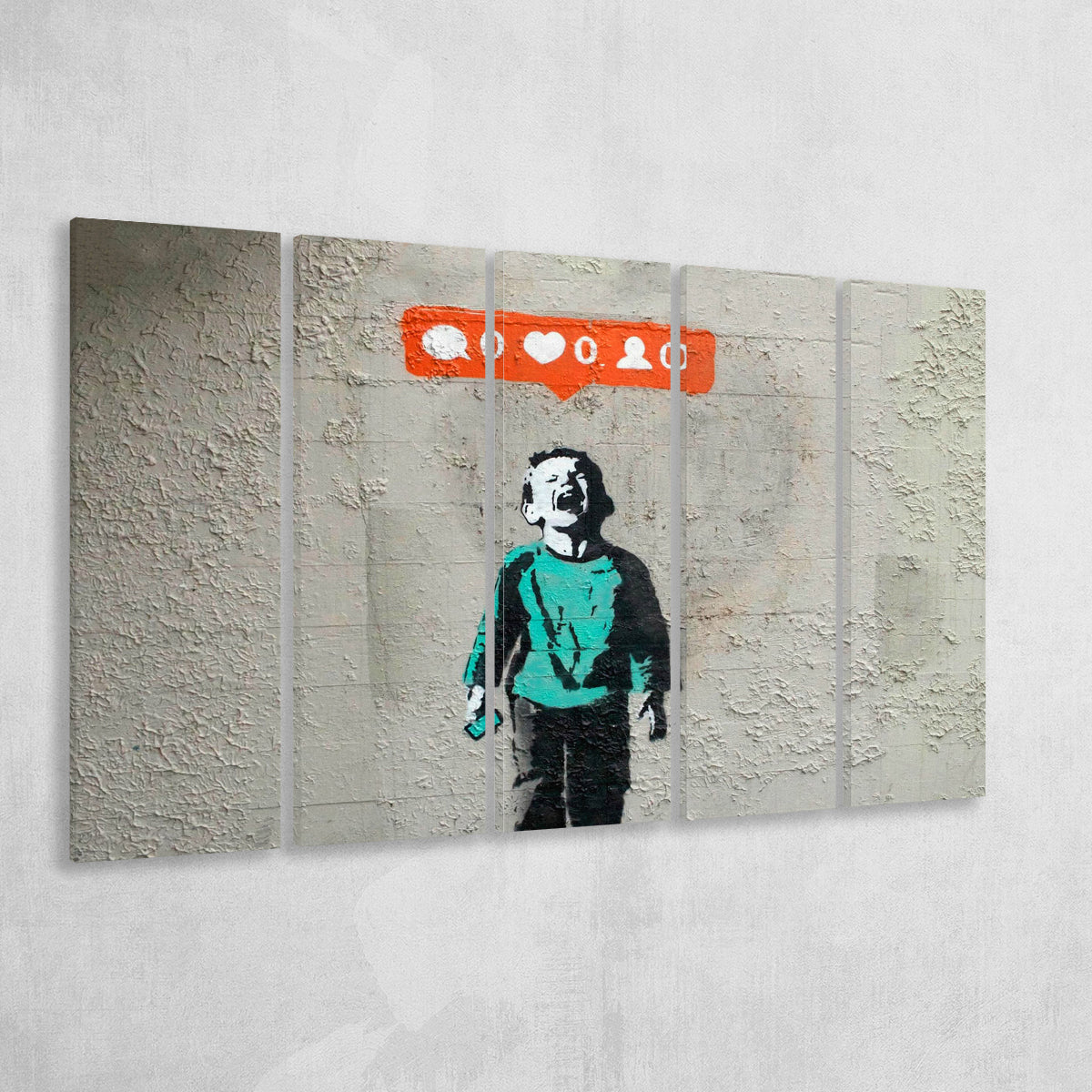 Crying Boy Nobody Likes Me Banksy Style Street Art, 5 Panel B Canvas P ...