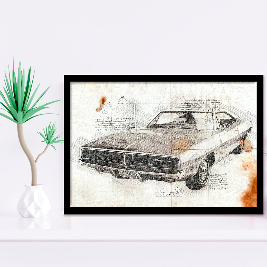 Dodge Charger 1969 Da Vinci Style Framed Art Prints - Painting Art, Fr ...