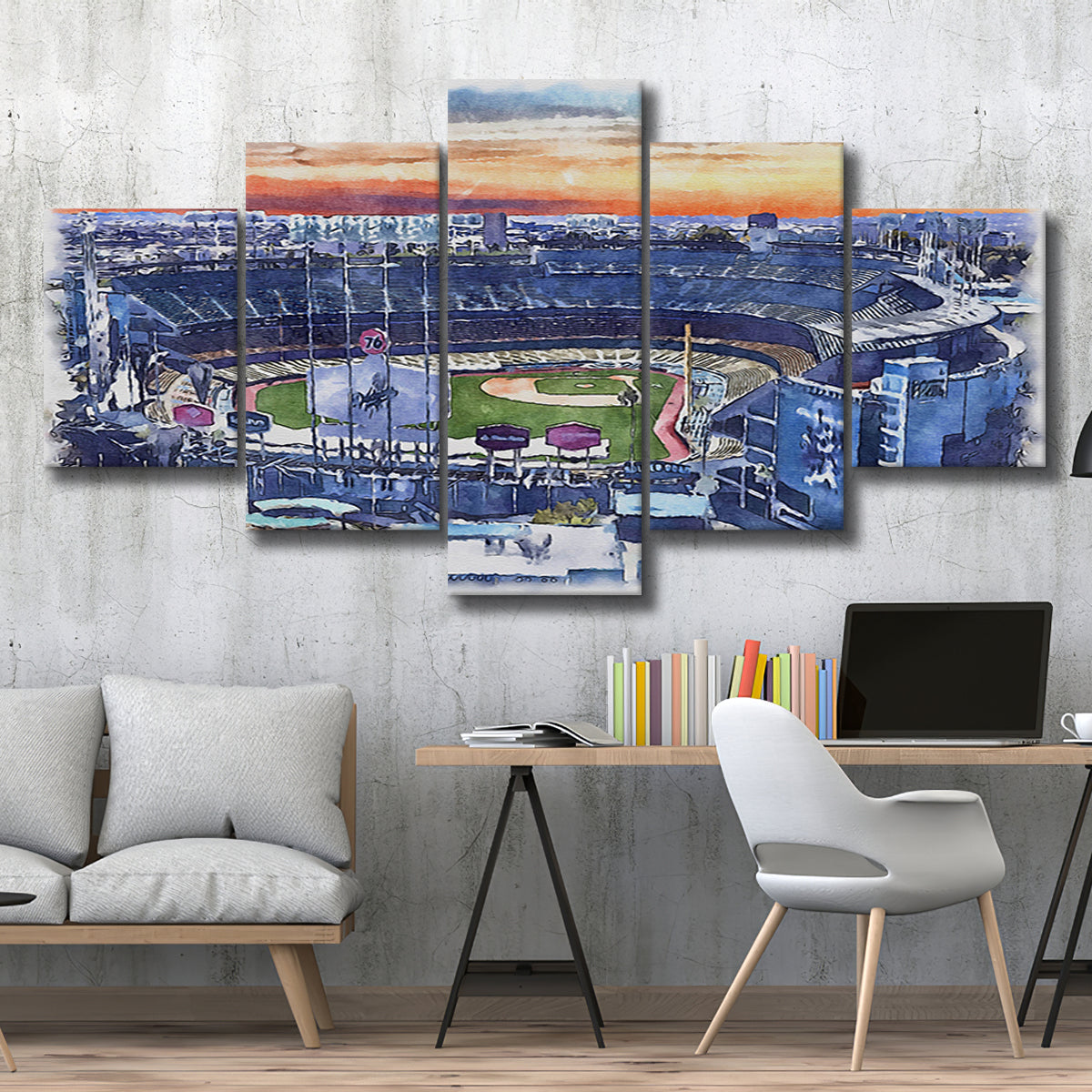 Dodger Stadium Los Angeles Dodgers Watercolor, 5 Pieces, Multi Panel C ...