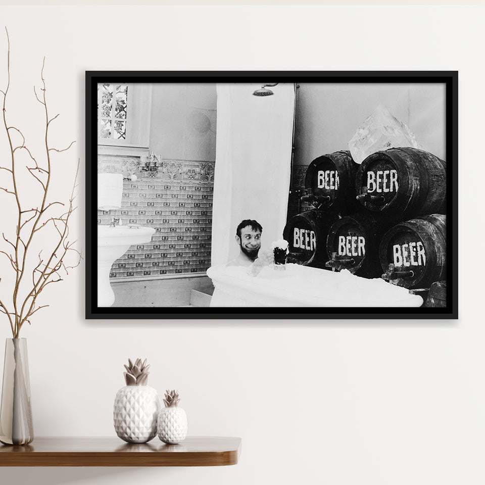 Drinking Beer In The Bathtub Black And White Print, Keg Beer Bath Fram ...