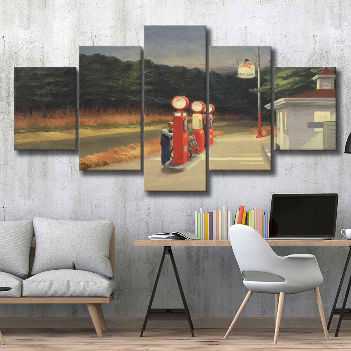 Edward Hopper Gas 1940 Painting Art, 5 Panel Canvas Prints Wall Art,Mi ...