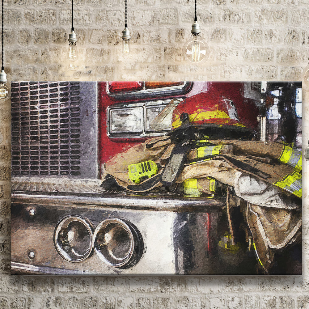 Firefighter Original Fireman Uniform Modern Art Fire Truck Canvas Prin ...