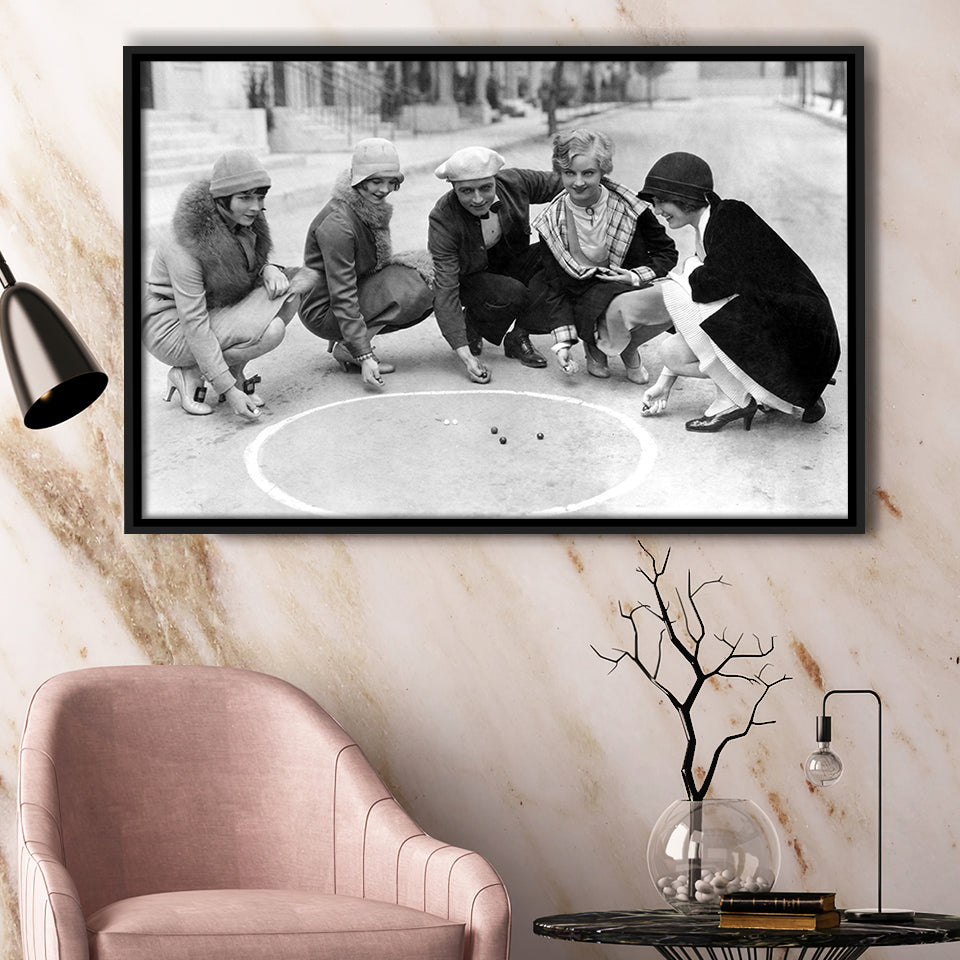 Flapper Gang Playing Marbles Black And White Print, Roaring 20S Framed ...
