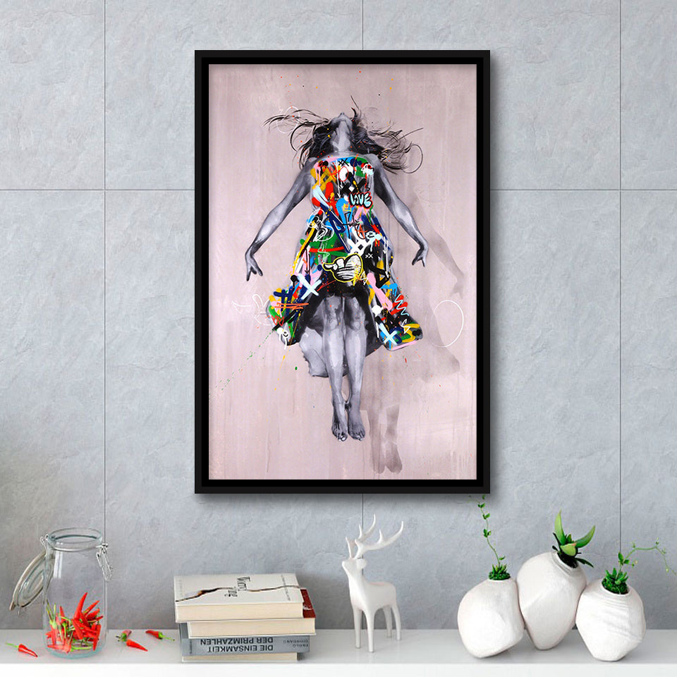 Flying In The Sky Street Art Graffiti, Framed Canvas Prints Wall Art H ...