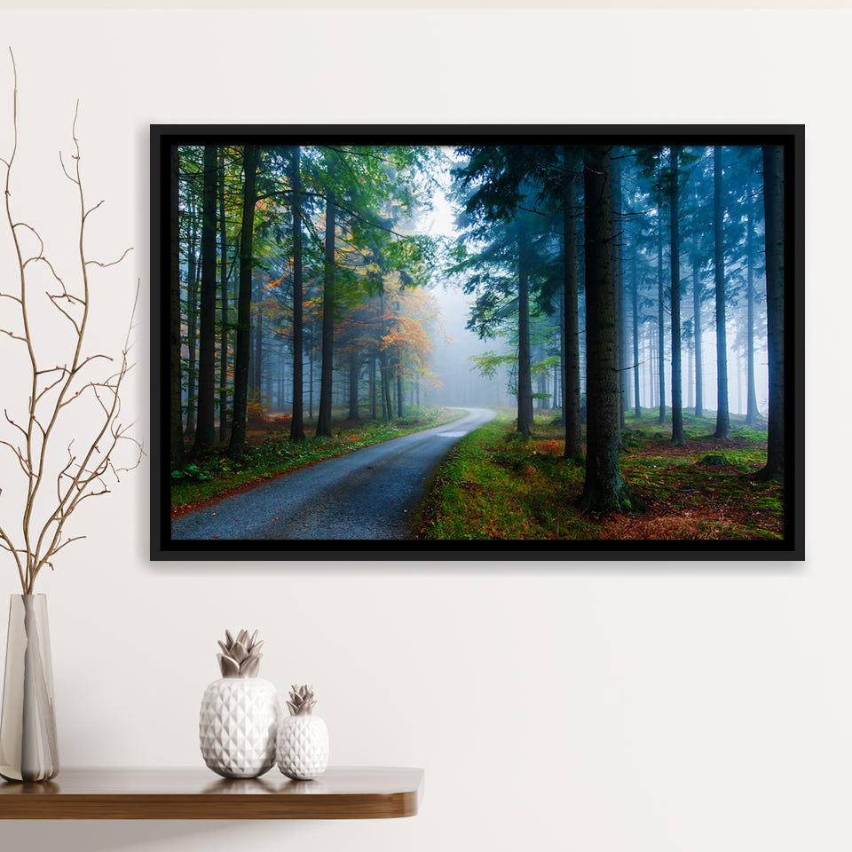 Forest Fog Pine Trees Framed Canvas Prints Wall Art - Painting Canvas ...
