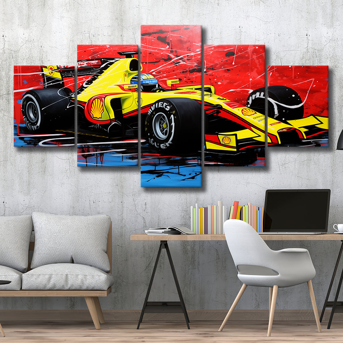 Formula One Art Grand Prix Colorful Acrylic Painting V1 Mixed 5 Panel ...