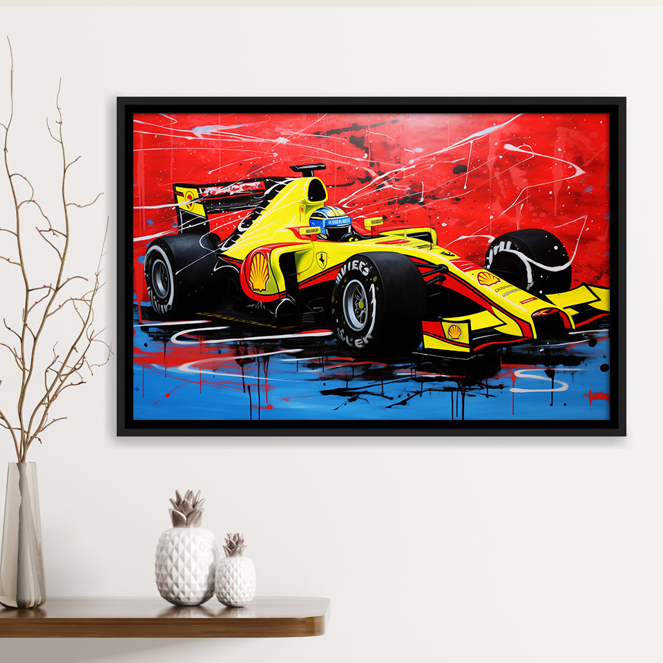 Formula One Art Grand Prix Colorful Acrylic Painting V1, Framed Canvas ...