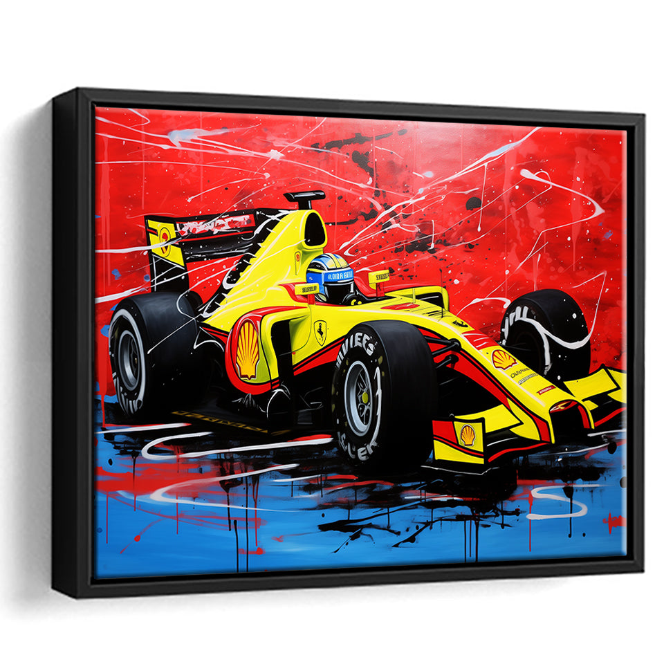 Formula One Art Grand Prix Colorful Acrylic Painting V1, Framed Canvas ...