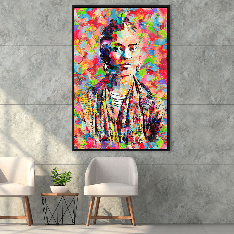 Frida Kahlo Portrait Abstract Colorful Framed Canvas Prints Wall Art H ...