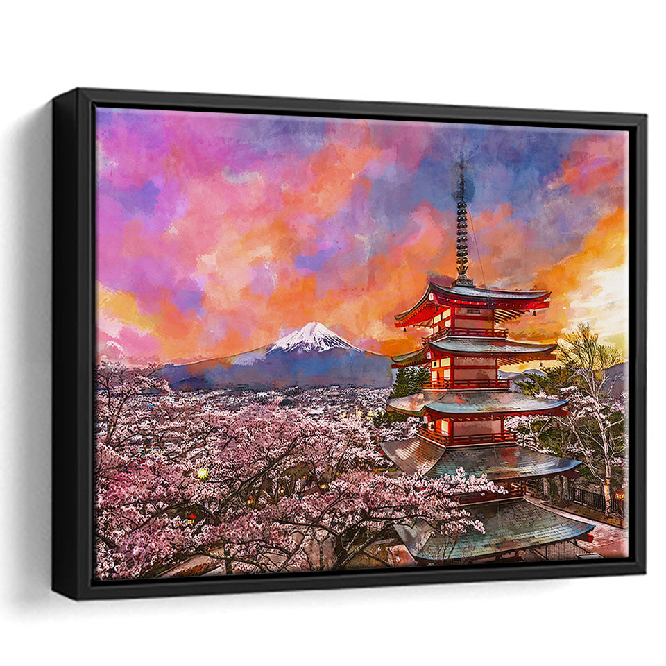 Fujiyoshida Japan Chureito Pagoda Mt Fuji City Art Watercolor Framed C ...