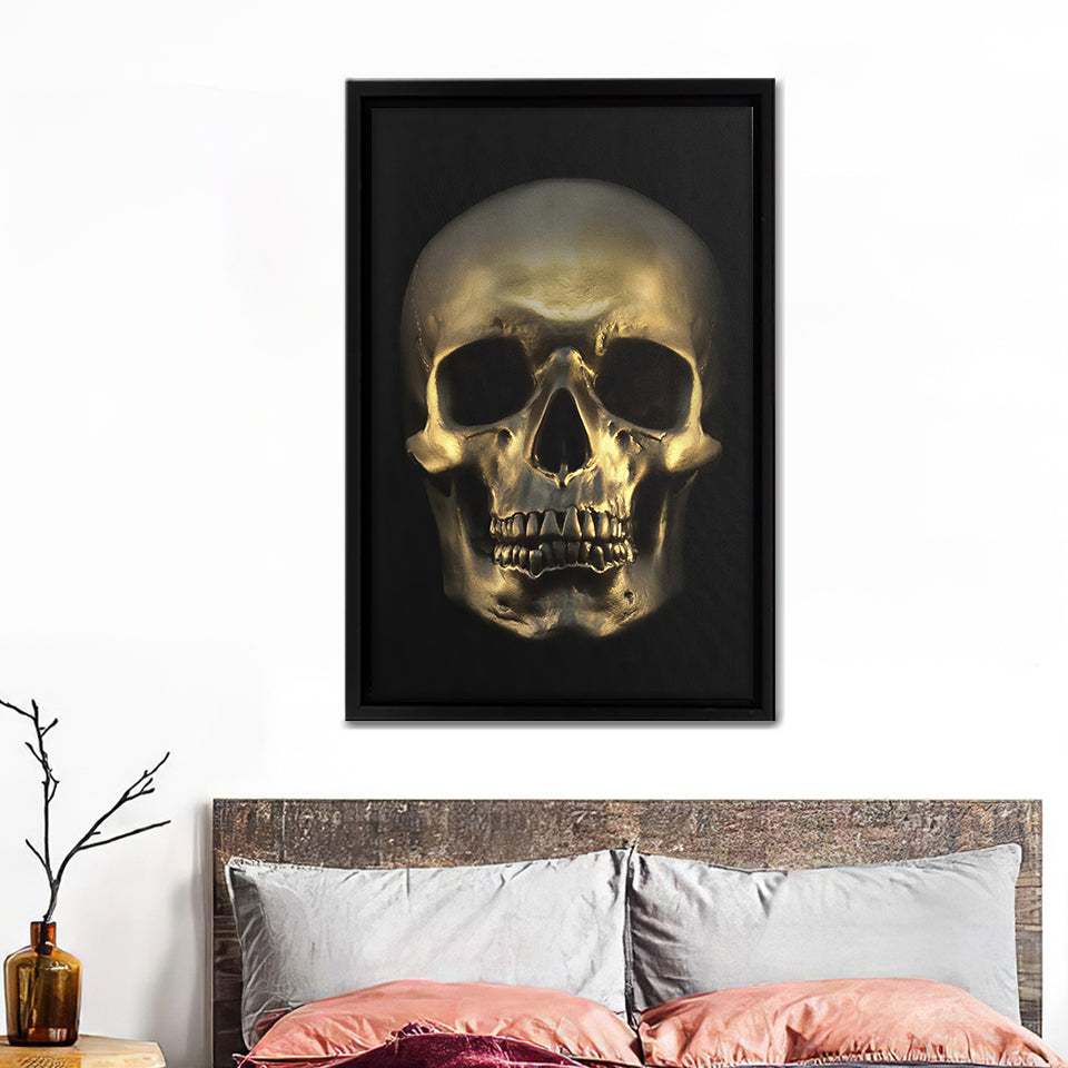 Gold Human Skull Isolated On Black Canvas Wall Art - Canvas Prints, Pa ...
