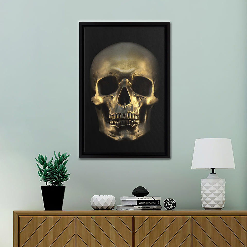 Gold Human Skull Isolated On Black Canvas Wall Art - Canvas Prints, Pa ...