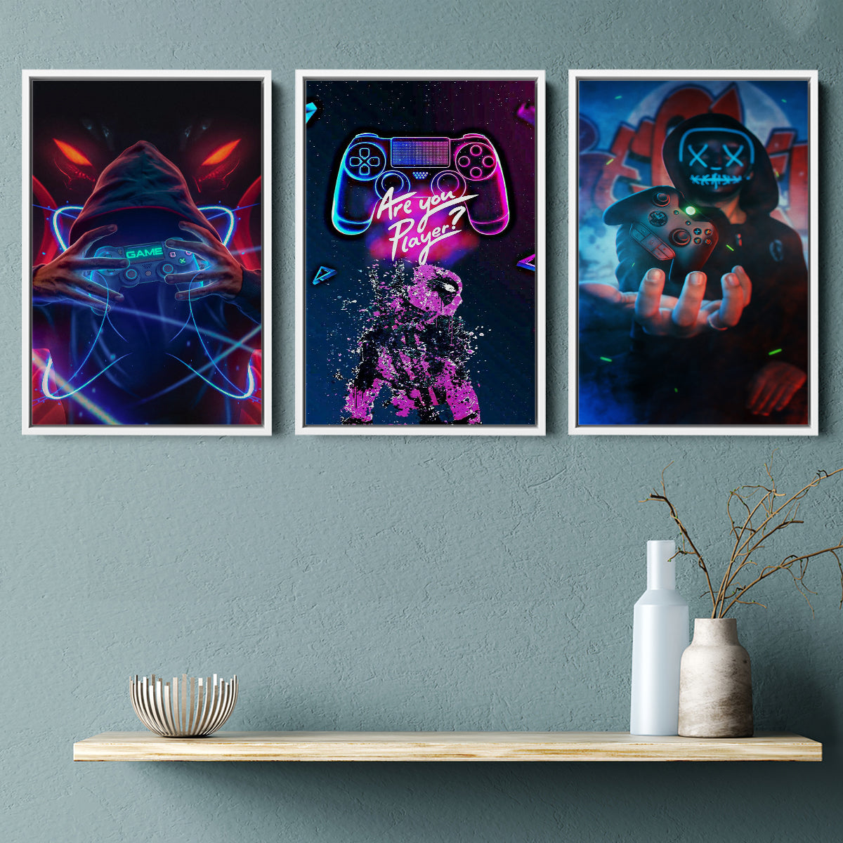 Game Handle Controller Pop Art Painting Set of 3 Piece Framed Canvas P ...