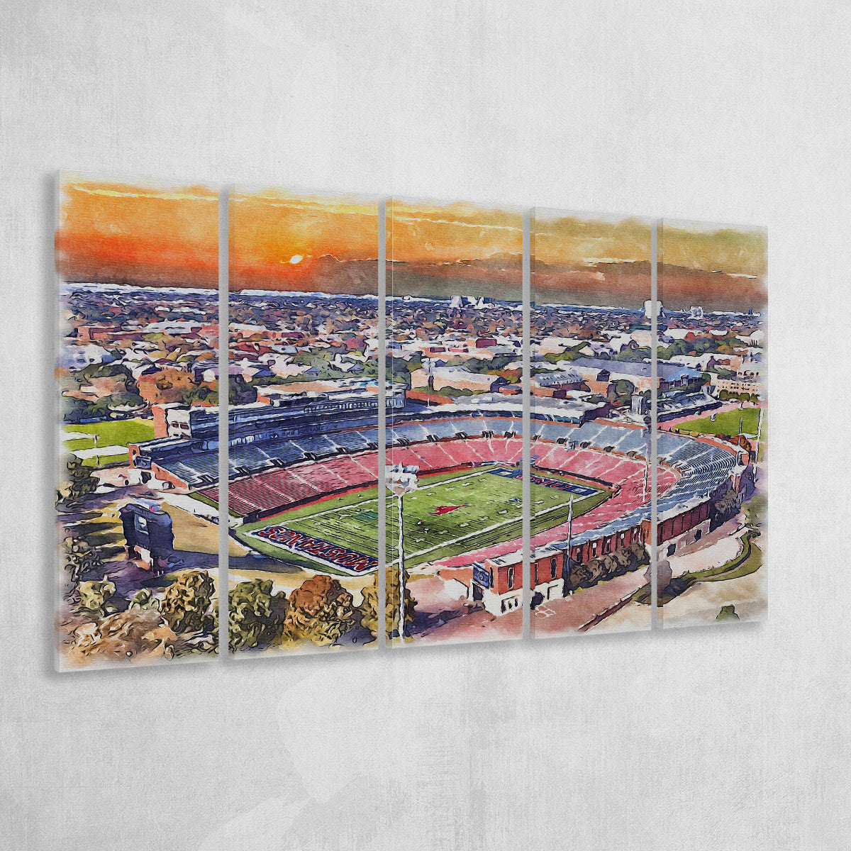 Gerald J Ford Stadium Southern Methodist Stadium Watercolor, 5 Pieces ...