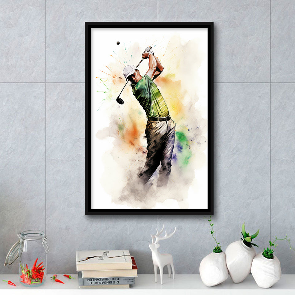 Golfer Ink Painting Watercol Mixed Colorful,Framed Canvas Prints,Float ...