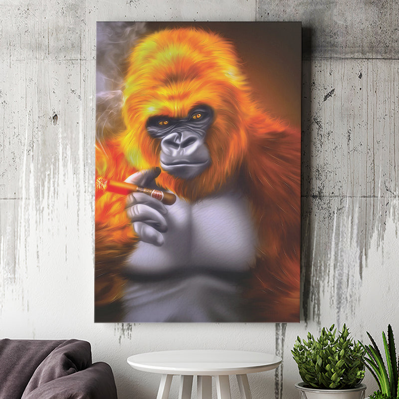 Gorilla Smoking Cigar, Canvas Prints Wall Art Home Decor, Ready to Han ...