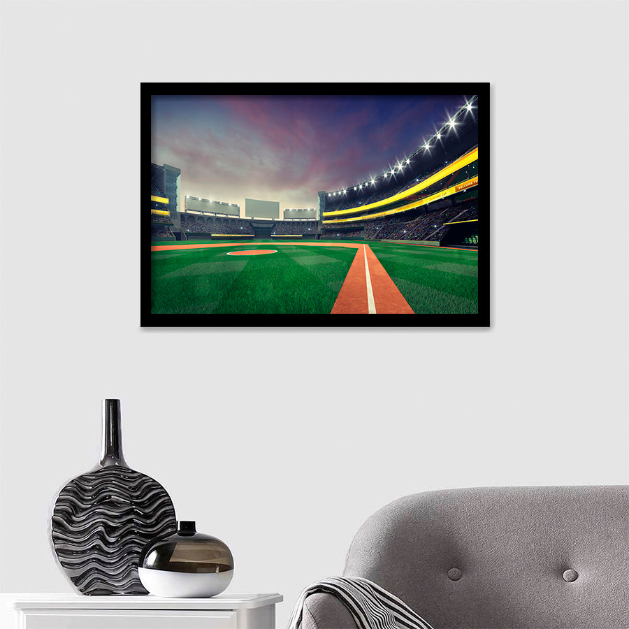 Grand Baseball Stadium Playground Infield Nightfall View Wall Art Prin ...