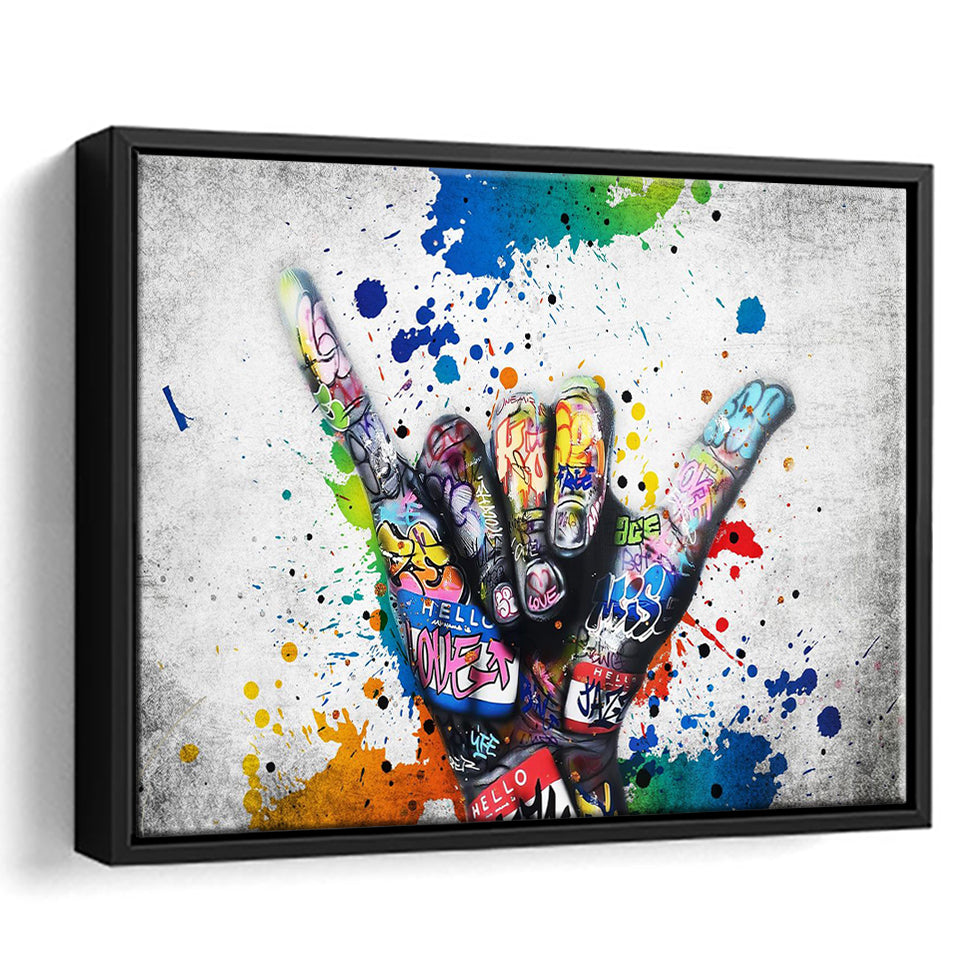 Hand Gesture Victory Graffiti Art Framed Canvas Prints Wall Art Decor ...