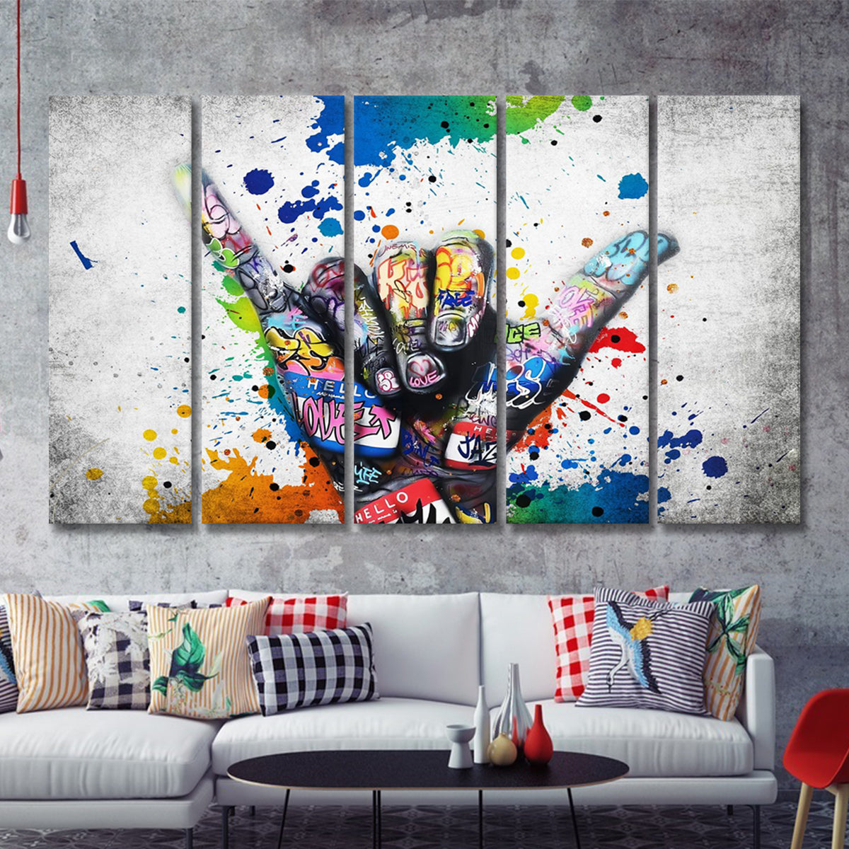 Hand Gesture Victory Graffiti Art Canvas 5 Piece B Prints Wall Art Dec ...