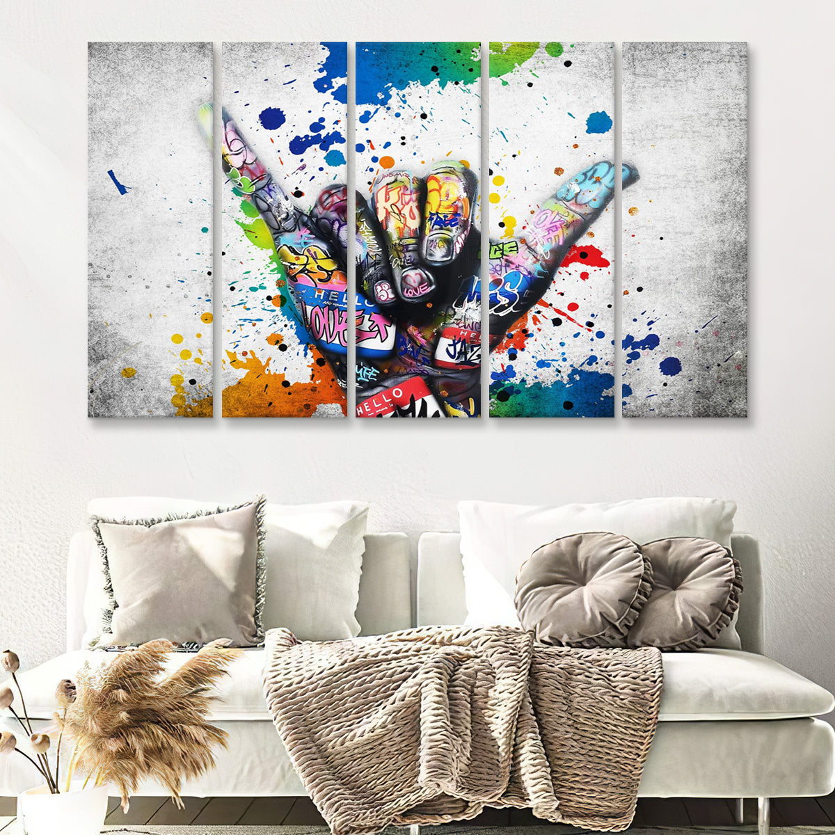 Hand Gesture Victory Graffiti Art Canvas 5 Piece B Prints Wall Art Dec ...