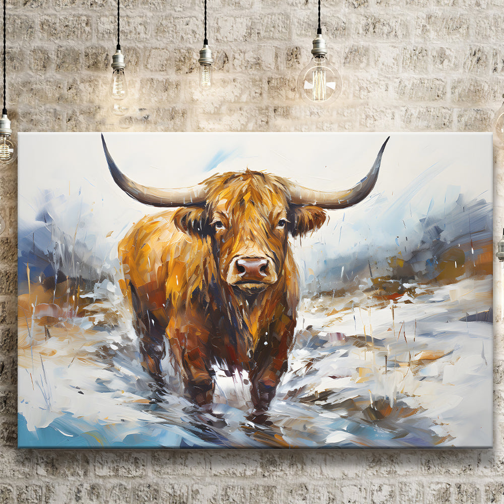 Highland Cow Portrait Oil Painting V1 Canvas Prints Wall Art Home Deco ...