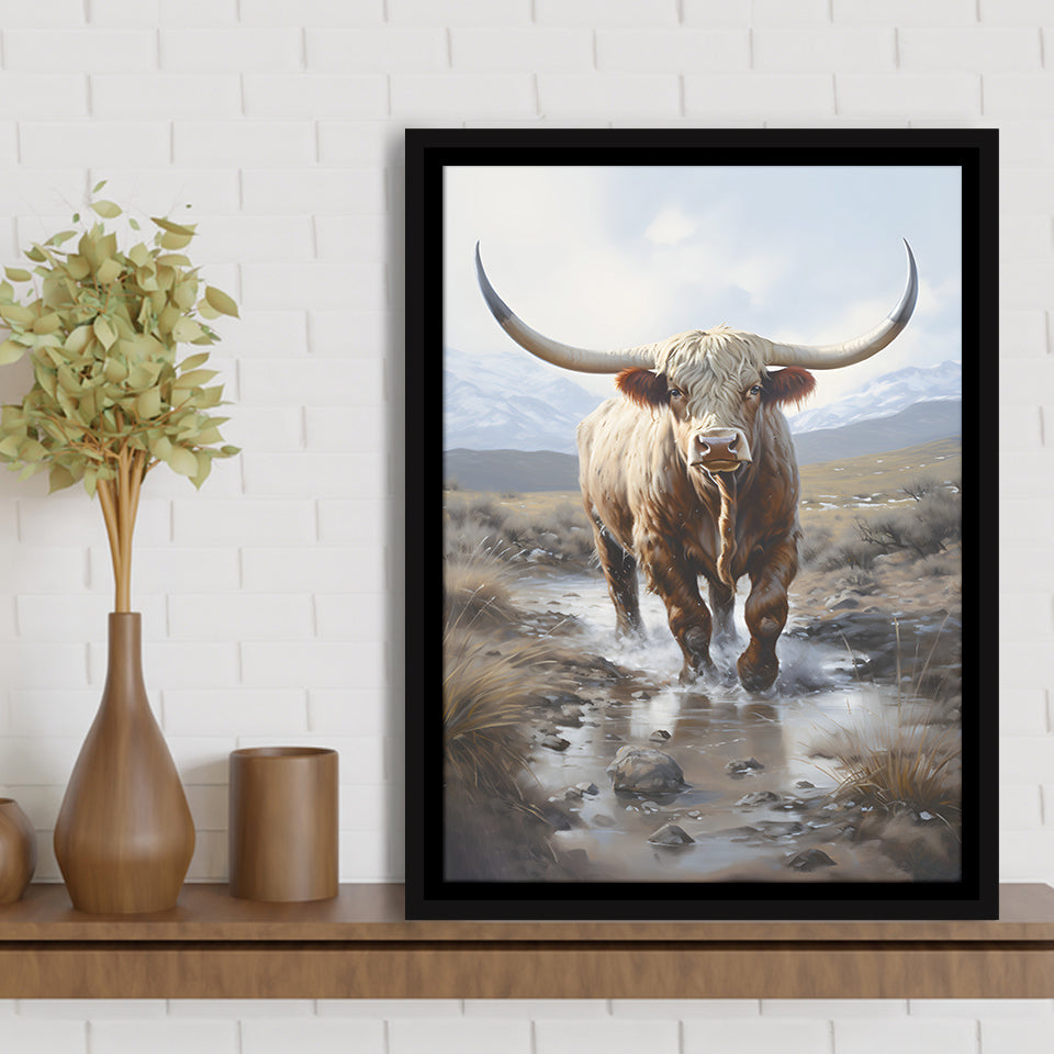 Highland Cow Portrait Painting Framed Canvas Prints Wall Art Home Deco ...
