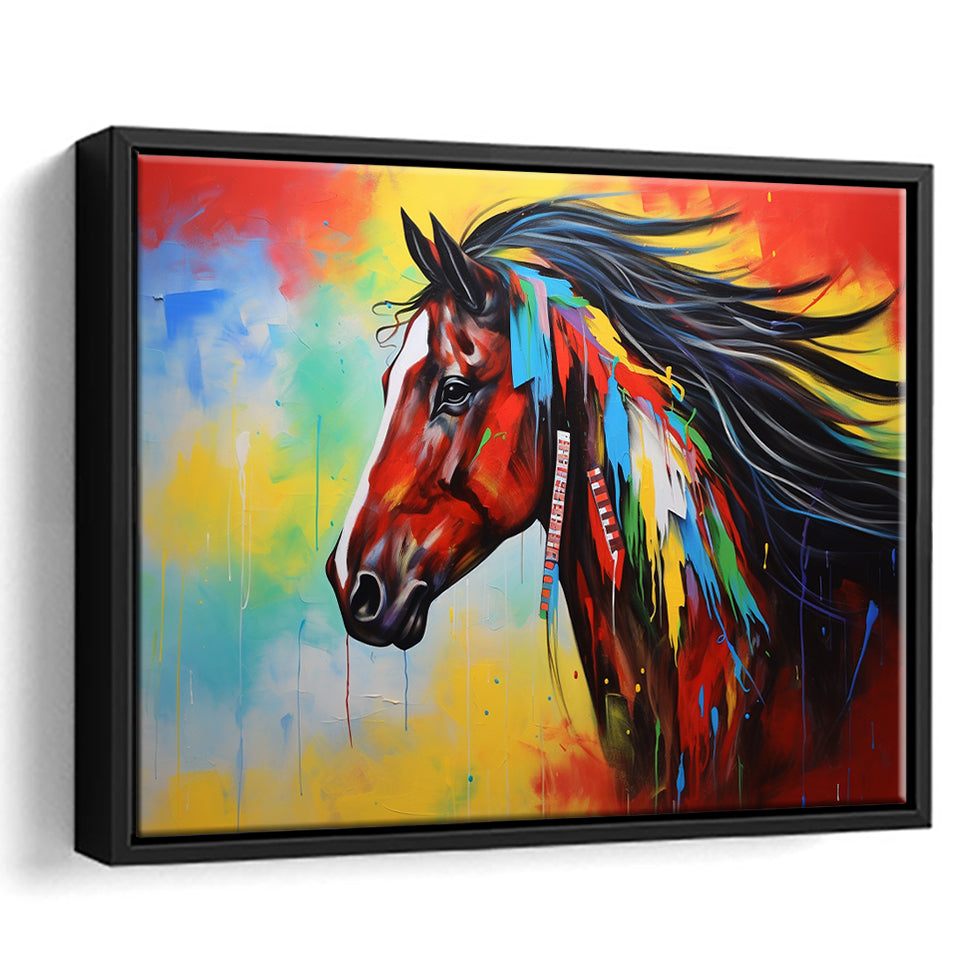 Indian Horse Warrior Colorful Oil Painting Art, Framed Canvas Prints W ...