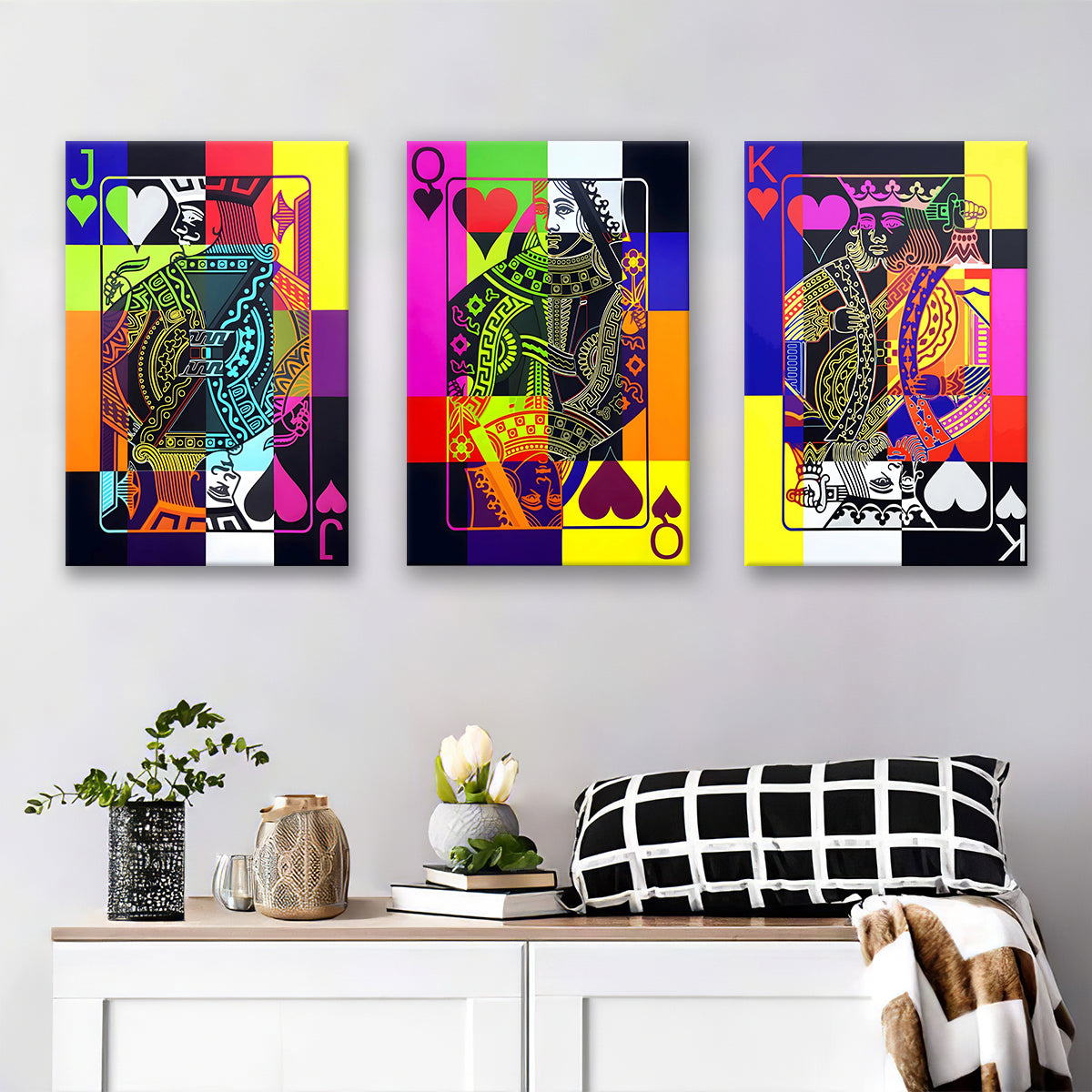 Jack - Queen - King Of Hearts Art Set of 3 Piece Canvas Prints Wall Ar ...