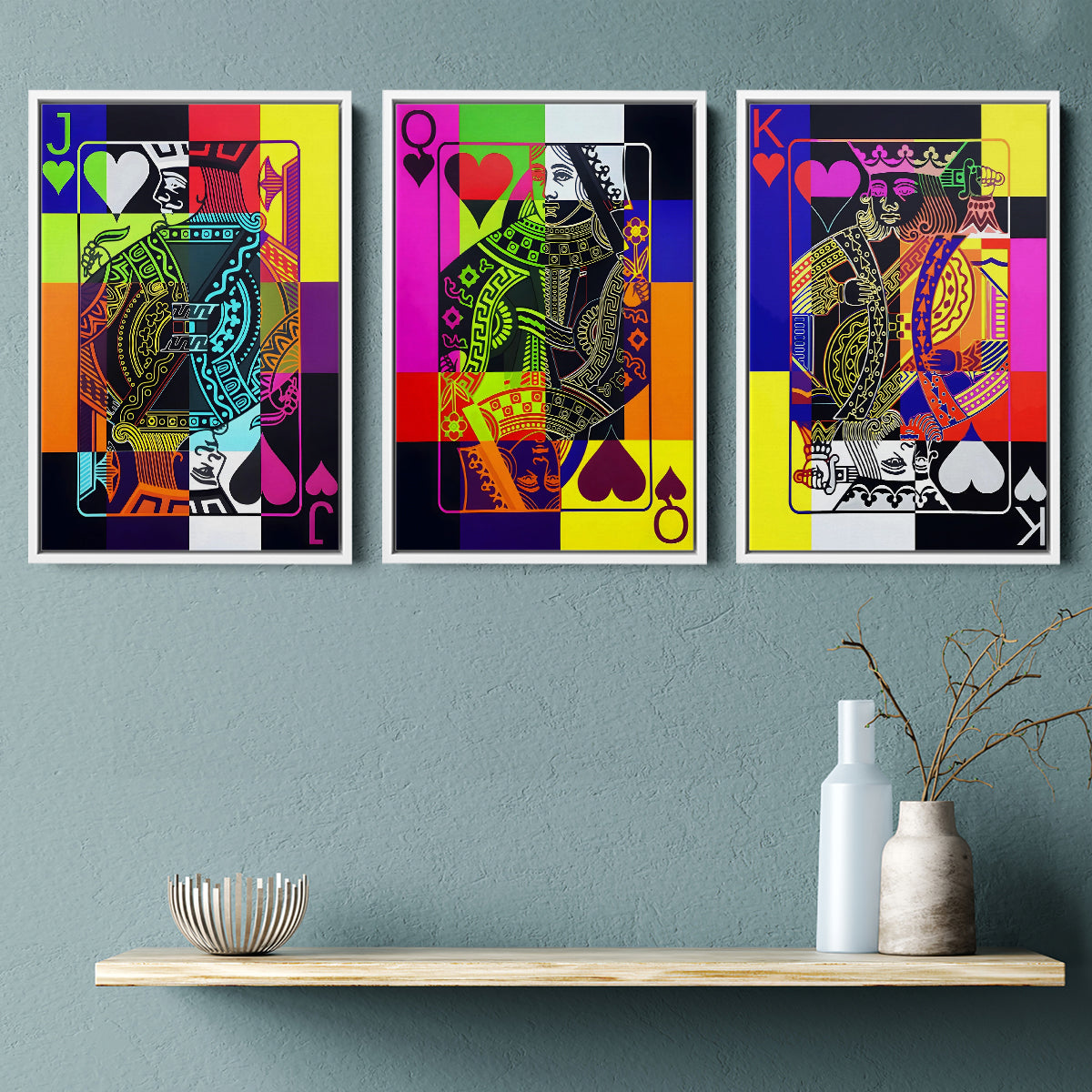 Jack - Queen - King Of Hearts Art Set of 3 Piece Framed Canvas Prints ...