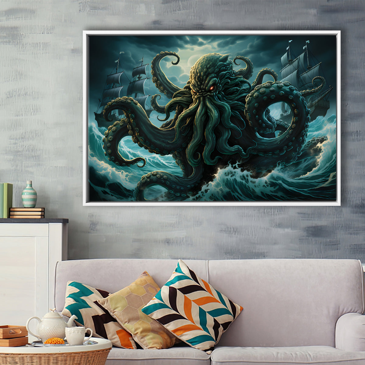Kraken Tentacle Monster Attacks Pirate Ship V7 Framed Canvas Prints Wa ...