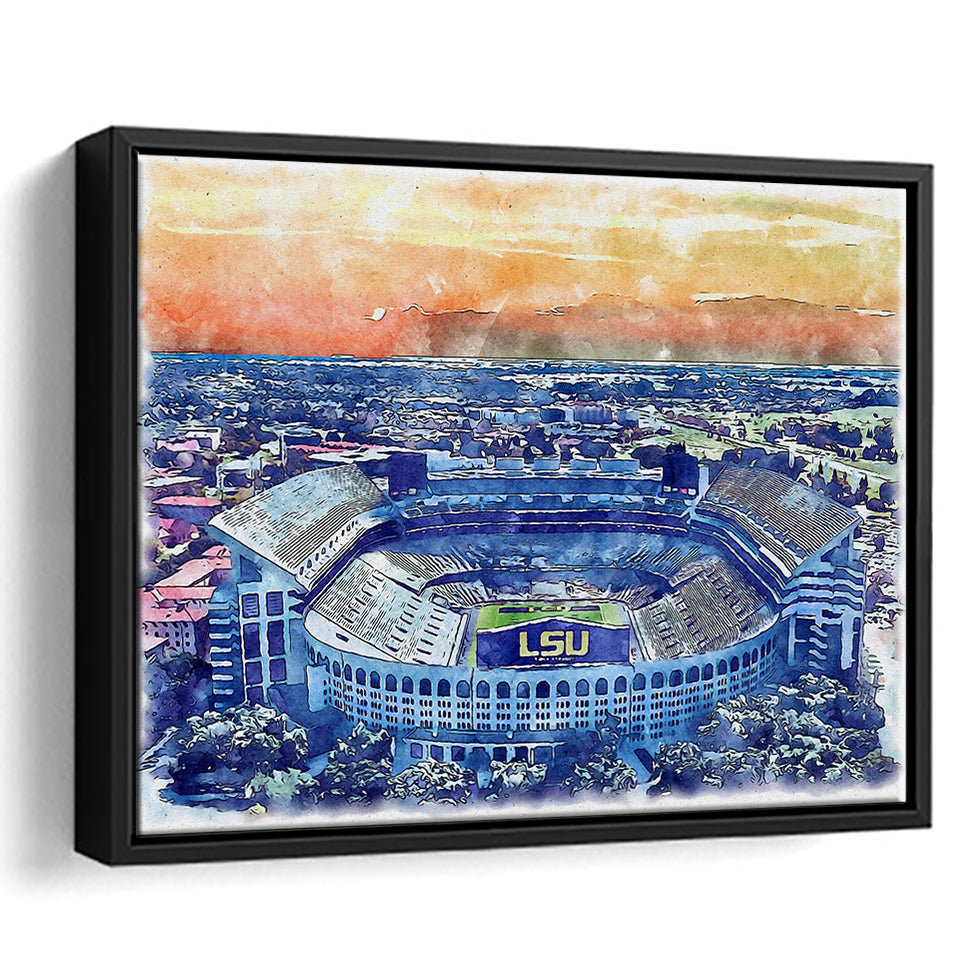 LSU Tigers Tiger Stadium Watercolor, Sport Art Prints Fan Gift, Framed ...
