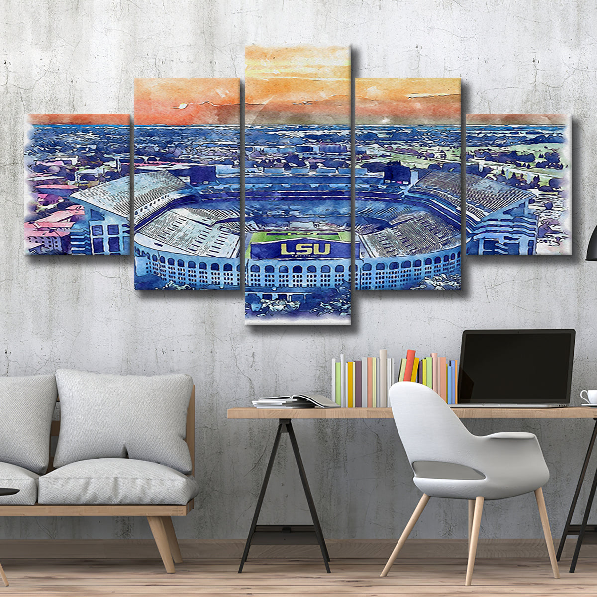LSU Tigers Tiger Stadium Watercolor, 5 Pieces, Multi Panel Canvas Prin ...